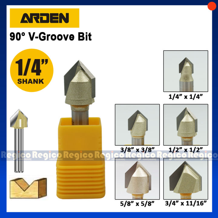ARDEN 1/4 Shank V-Groove Router Bit 90 degree #0304 Regico Hardware ...