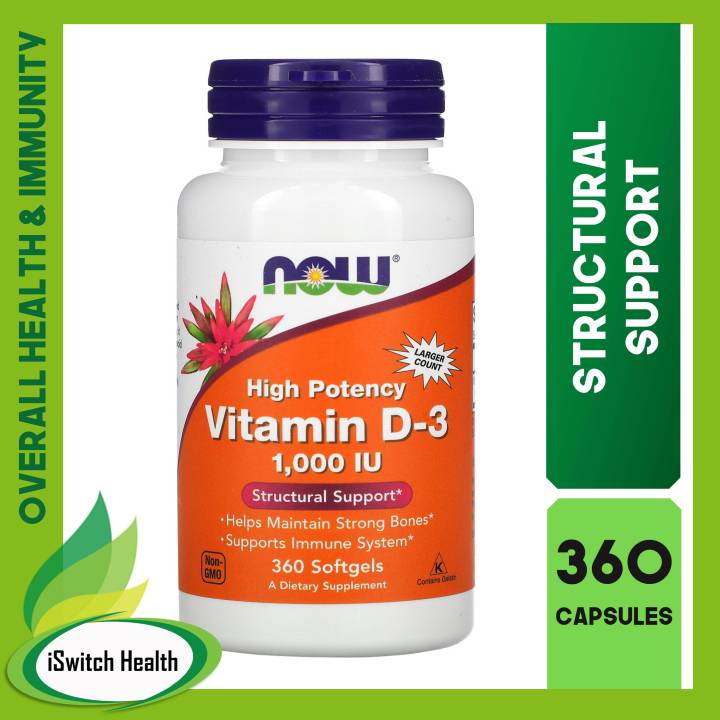 NOW Foods Vitamin D-3 (1,000 IU) - 360 Softgels | Now vitamins official store | Now Vitamin 1000 ...