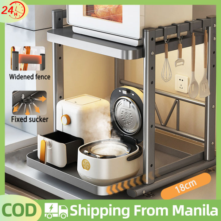 Steel Expandable Pull Out Kitchen Racks Organizer 2 Layers Microwave ...