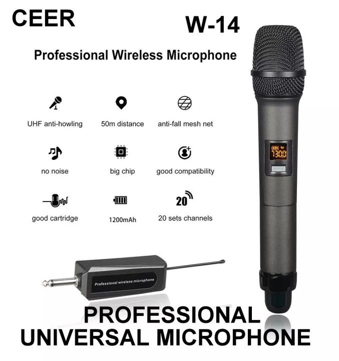 CEER W14 UHF Single Channel Wireless Microphone Handheld 50 Meters ...