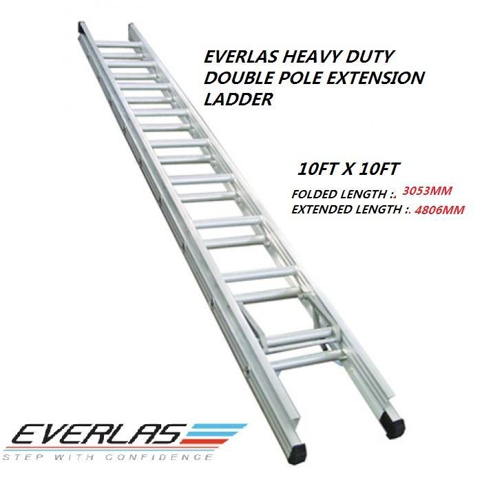 Everlas ED10DR 15 Rungs Heavy Duty Double Extension Ladder~10 x 10 ...