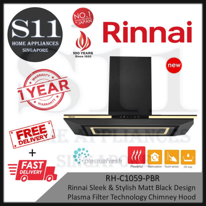 Rinnai RH-C1059-PBR Sleek & Stylish Matt Black Design Plasma Filter Technology Chimney Hood + 1 ...