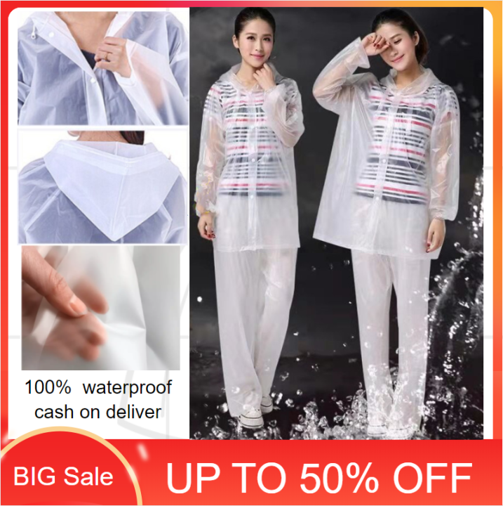 Stylish see-through white thin split raincoat rain pants set ...