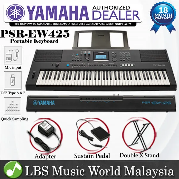 2025 Brand Authenticity Yamaha PSR-EW425 76 Key Portable Keyboard Basic ...