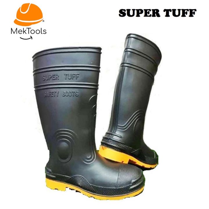 SUPER TUFF Safety Boots Black/Orange Sole 14” (ST-911) Rain Boots ...