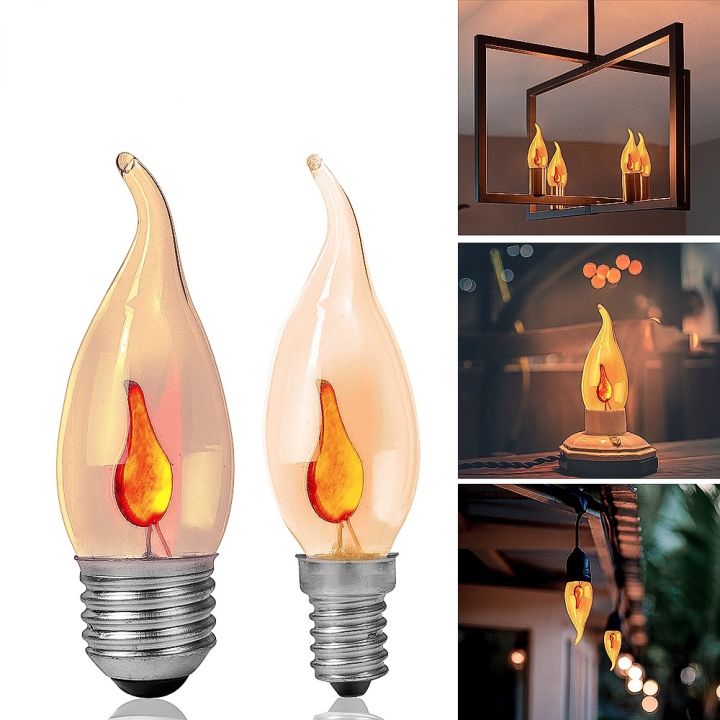 1PCS Decoration E27 E14 Led Edison Bulb Novel Candle Tip Lamp Vintage Flickering Effect Flame ...