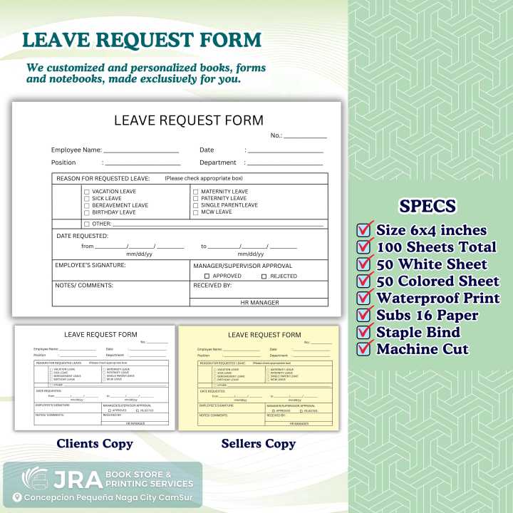100 Sheet Leave Request Form Pad – Employee Leave Application Tracker ...