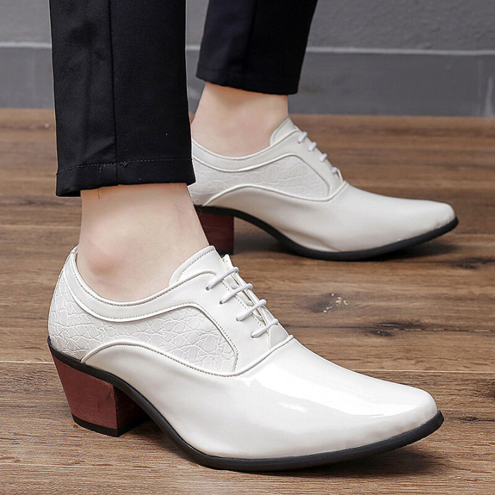 LOC 2021 Luxury Men Dress Wedding Shoes Glossy Leather 6cm High Heels ...