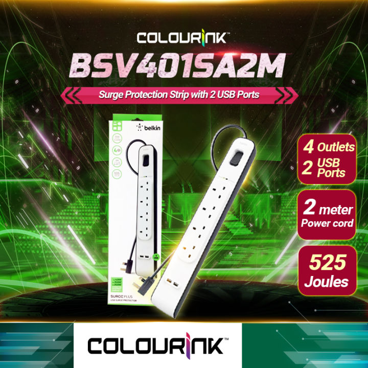 Belkin BSV401SA 2 Meter Surge Portector 4 Gang UK Plug Point 2.1A USB ...