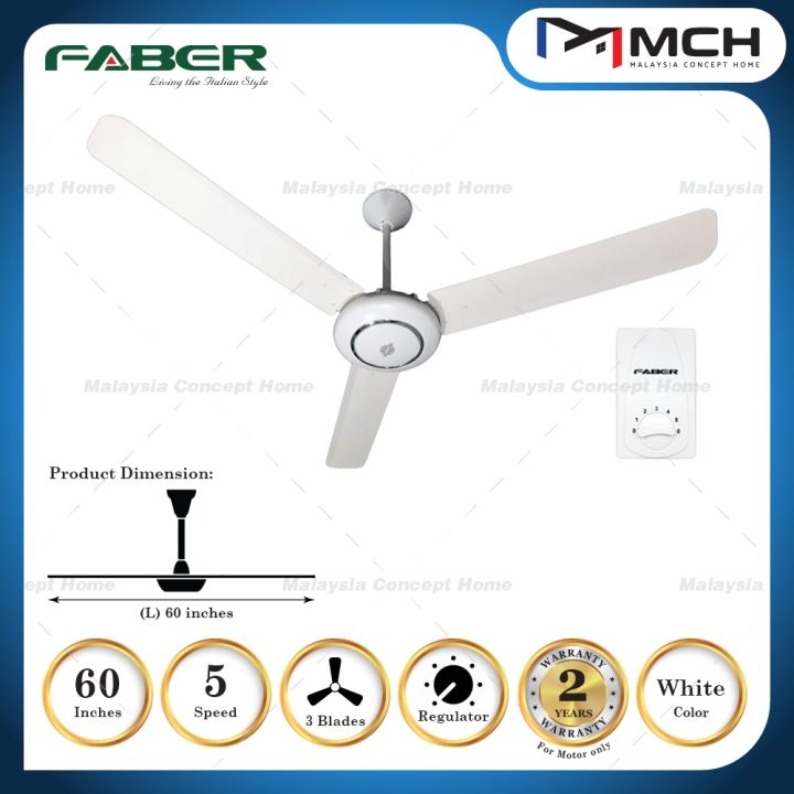 FABER FCF COMODO 606 60” 3 METAL BLADE 5 SPEED REGULATOR CEILING FAN ...