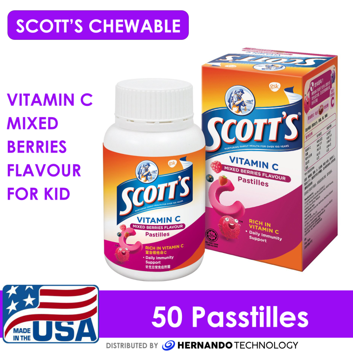 Scott's Chewable Vitamin C Mixed Berries Pastilles for Kids 100g (1 ...