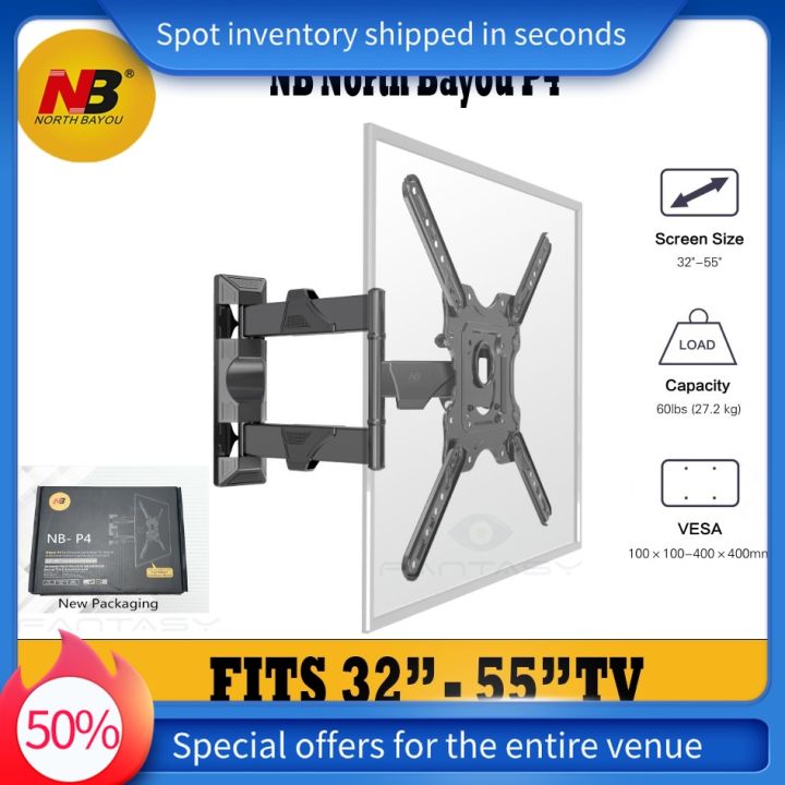 North Bayou NB P4 Full Motion Cantilever Mount 32 - 55 inch fits flat panel LED LCD TV UP TO ...