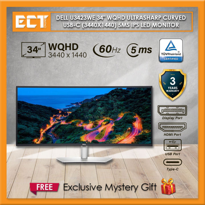 Dell U3423WE U3425WE UltraSharp 34" WQHD 3440 x 1440 Curved Screen USB ...