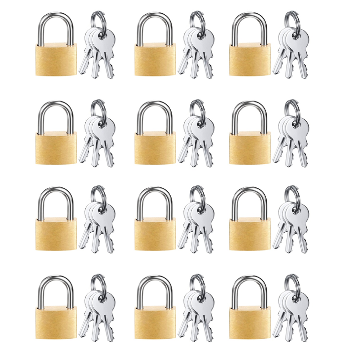 12 Pack Mini Padlock Small Padlock Solid Brass Locks Gold with 3 Key ...