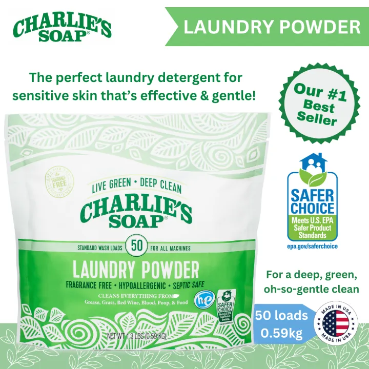 CHARLIE'S SOAP Laundry Powder Fragrance Free 50 Loads 1.31lbs/ 590g ...