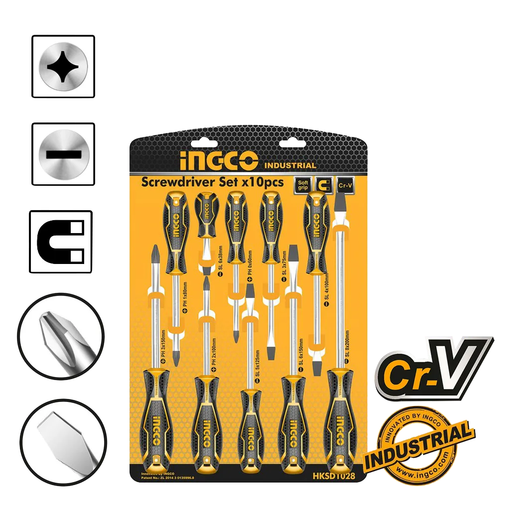 Ingco Tools Original 10Pcs Screw driver Set Screwdriver HKSD1028 •OSOS ...