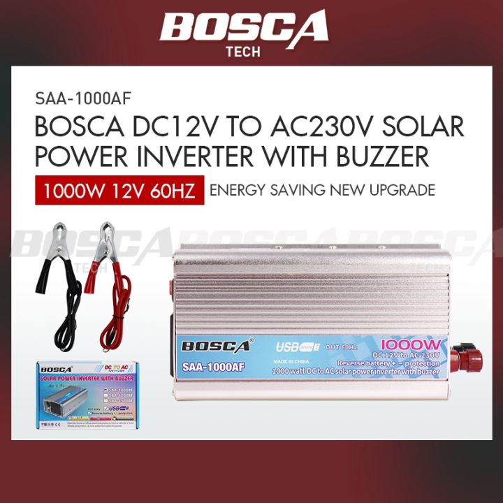 BOSCA SOLAR INVERTER 1000 Watt DC12V TO AC 220-230V CAR VOLT CONVERTER ...