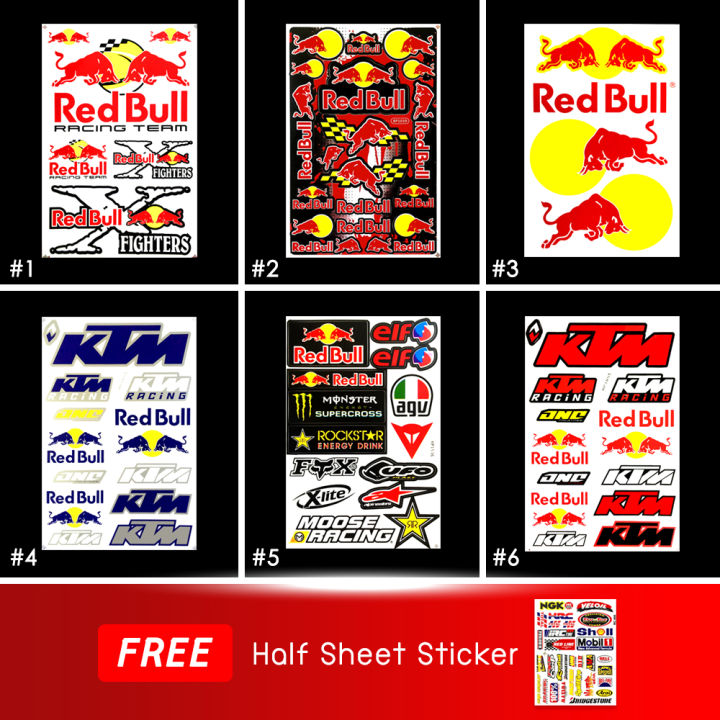 Red Bull Motorcycle Stickers Helmet Graphic Bike Stickers / Waterproof ...