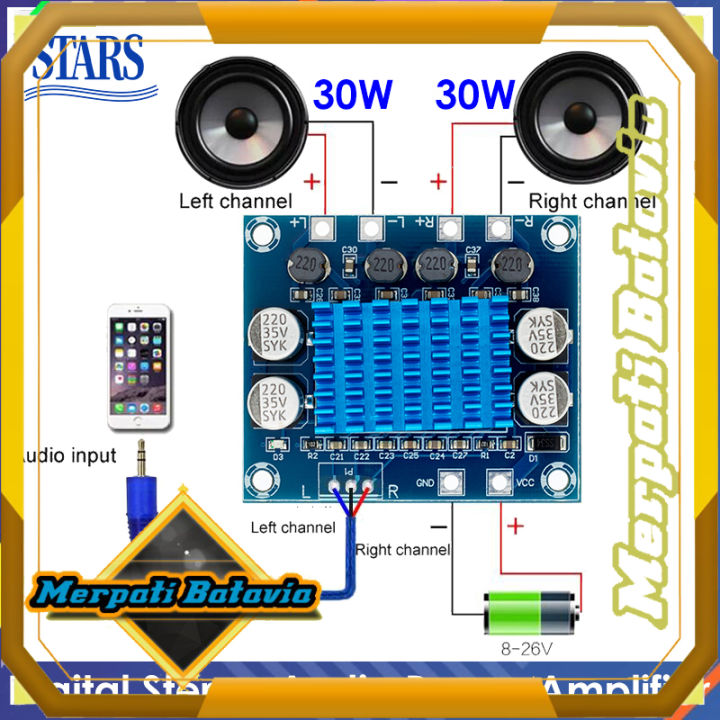 Amplifier Stereo 30W + 30W 2.0 Digital Audio. Kit Module Amplifier 9V - 24V DC Ampli Class D ...
