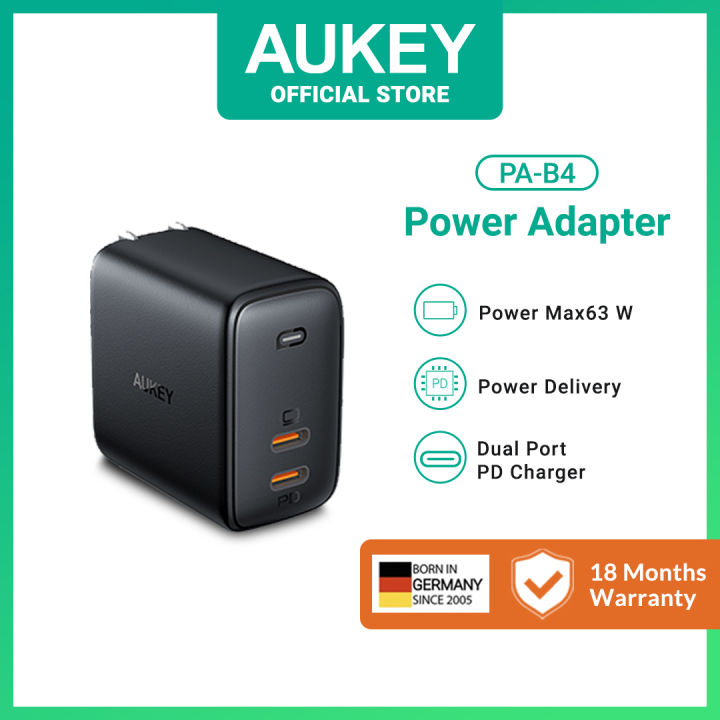 AUKEY PA-B4 Omnia Duo 65W Dual Port USB-C PD GaN Wall Charger - Black | Lazada PH