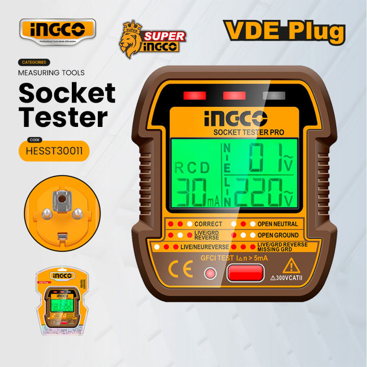Ingco AC 90-250V Digital Socket Tester VDE Plug Electrical Power Outlet ...