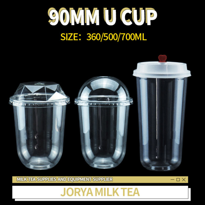 50pcs 90mm Milk Tea Cup PP U cup Plastic Cup Coffee Cup Juice Cup With Lid 360ml/500ml/700ml ...