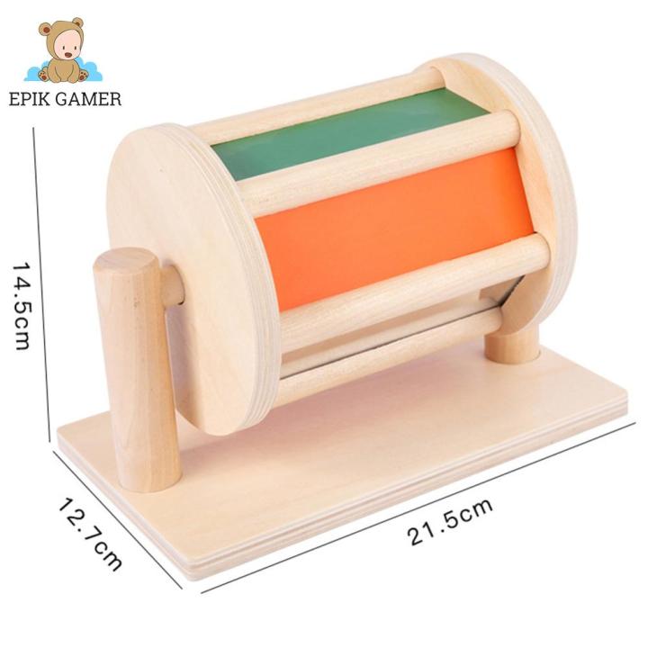 7THMontessori Sensory Spinning Drum Wooden Textile Baby Kid Educational ...