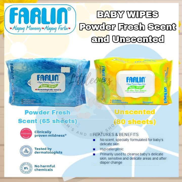 Farlin Baby Wipes Powder Fresh Scent 65 sheets/ Unscented 80 sheets ...