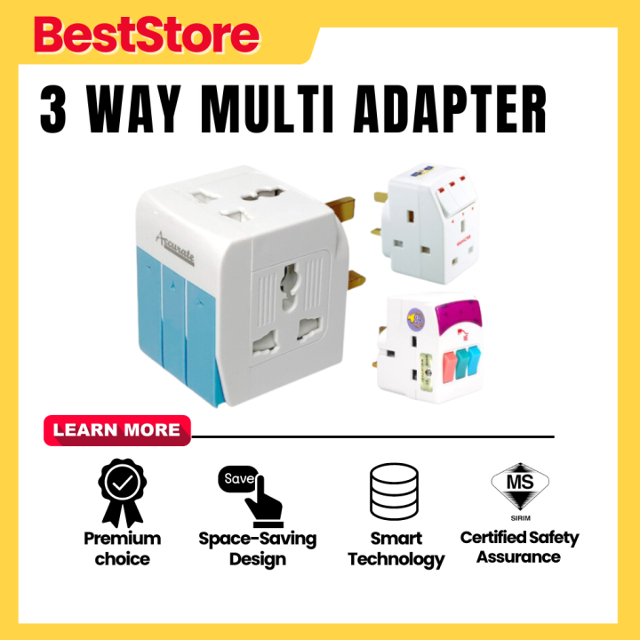 3 Way Adaptor Adapter Plug 3 Pin Socket Plug Extension Socket Multi