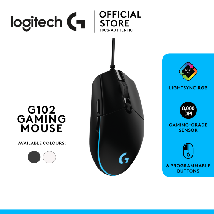 Logitech Gaming Mouse G102 LIGHTSYNC Wired 8,000 DPI Customizable RGB Lighting 6 Programmable ...
