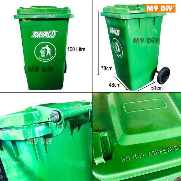 MYDIYHOMEDEPOT - Rayaco 100 Litre Trash Bin Green / Plastic Dustbin ...