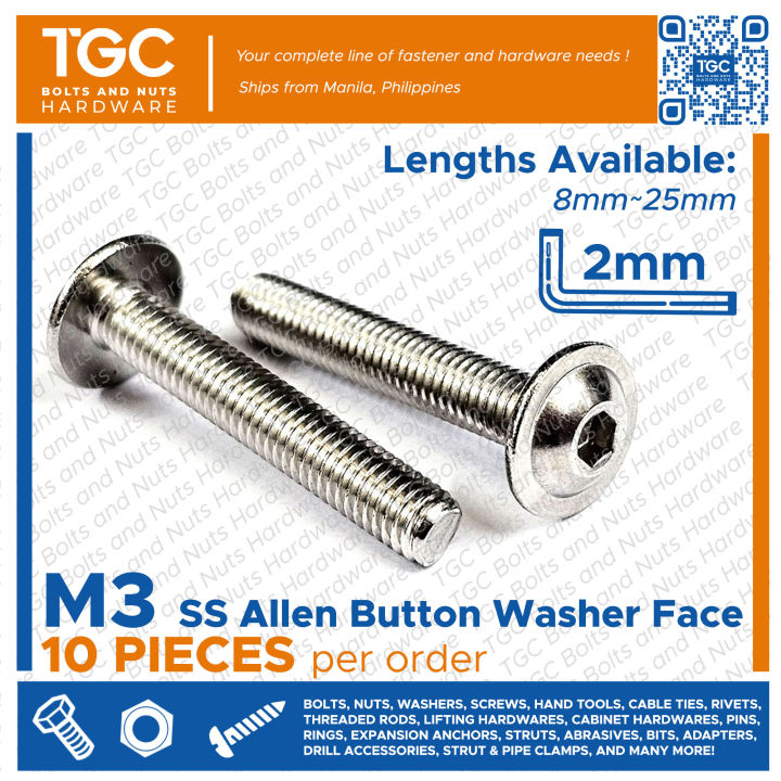 TGC 10PCS M3 x 8mm~25mm Stainless Allen Button Washer Face | Lazada PH