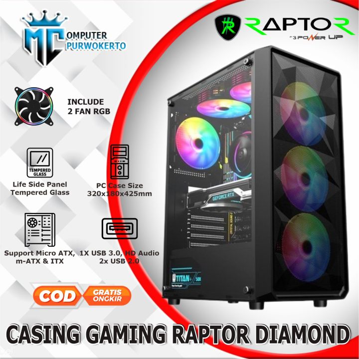Casing PC Case PC Komputer Gaming Raptor Diamond With 3 RGB Fan ...