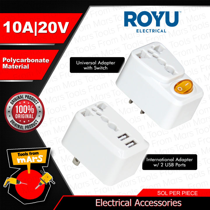 Royu 10A 250V Universal Adapter Outlet 2 USB Charger Switch Adaptor ...