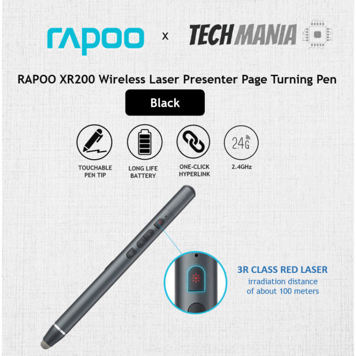 Rapoo XR200 USB 2.4G Touchable Rechargeable 3R Laser Presenter Pen ...