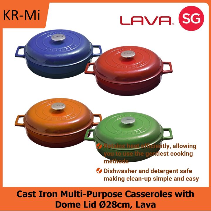 LAVA CAST IRON Multi-Purpose Casseroles with Dome Lid Ø28cm, Blue ...