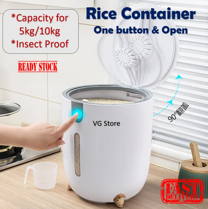 5KG /10KG Rice Container With Lid Transparent Window Dispenser Storage ...