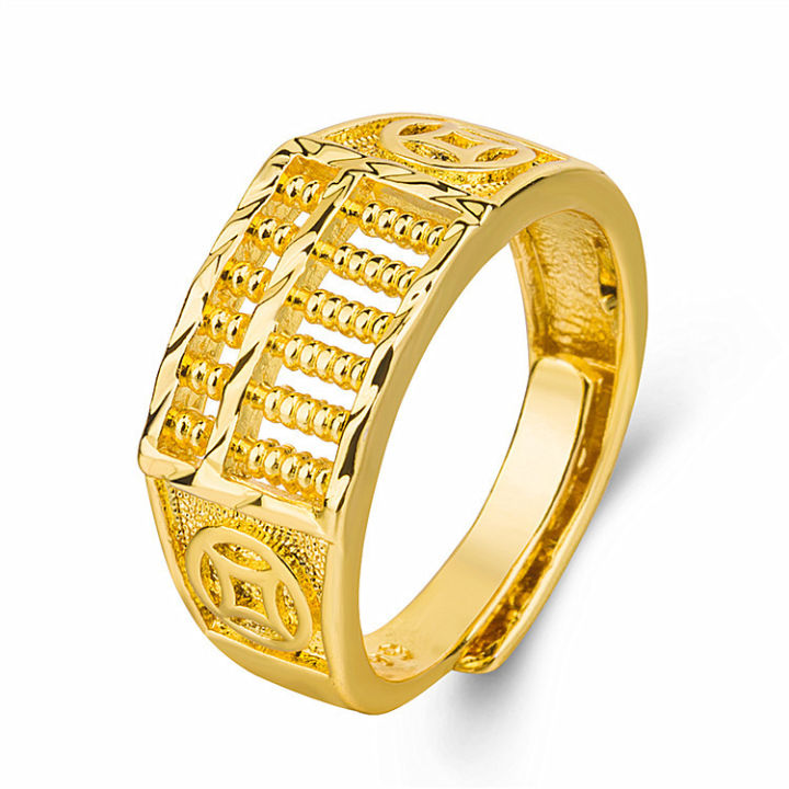 T-B Fashion 24K Gold Plated Wishful Abacus Resizable Ring For Men ...