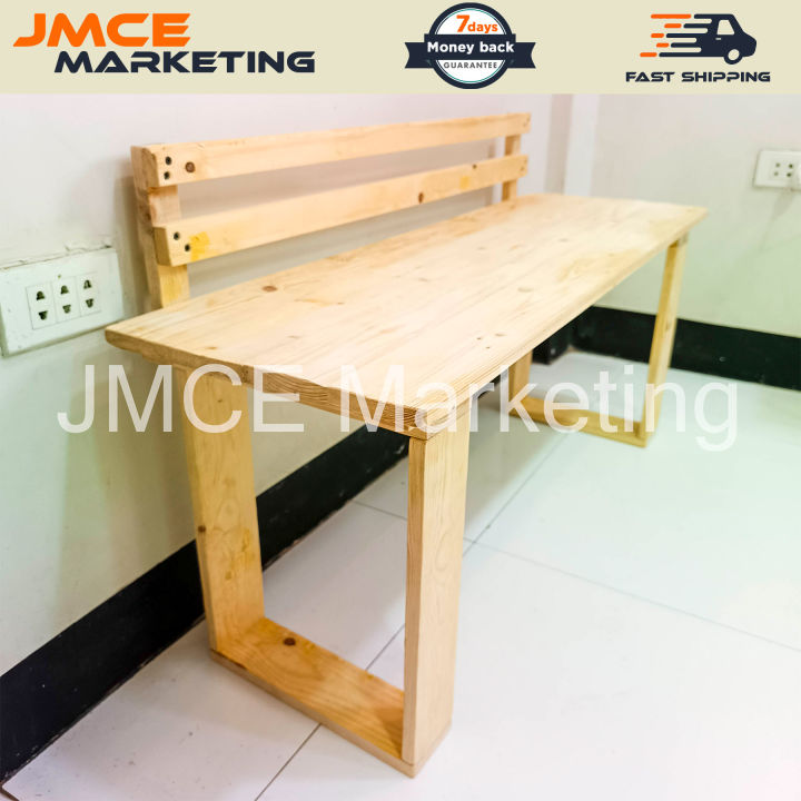 Long Bench with Low Back Rest Chair Outdoor Seating Pine Wood Plain and ...