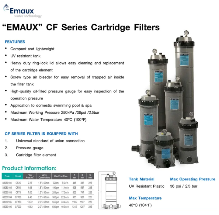 ถังกรองสระว่ายน้ำ EMAUX CF Series Cartridge Filters ถังกรองกระดาษ CF25 CF50 CF75 CF100 CF150 ...