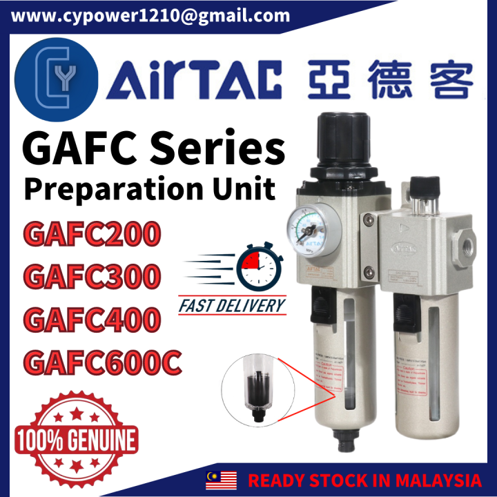 AirTAC GAFC Serie Pneumatic Air Filter (Auto Drain) + Regulator + Lubricator + Pressure Gauge ...