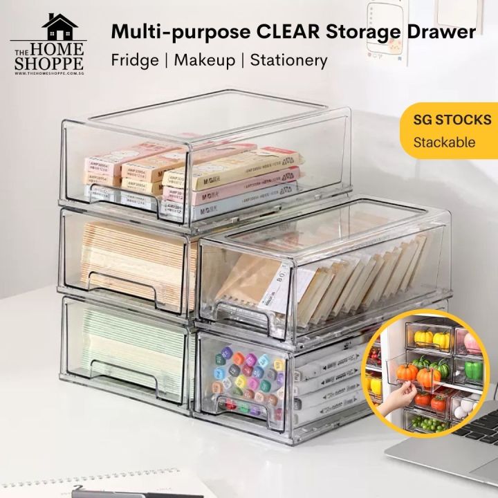 SG Multi-purpose Clear Transparent Stackable Storage Drawer Box Fridge ...