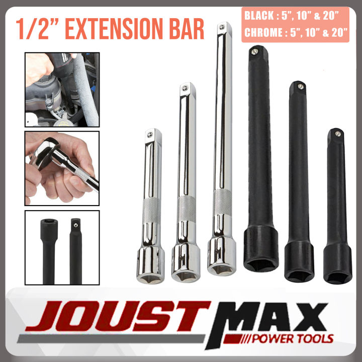 5" 10" 20” 1/2" PRC CHROME / BLACK SOCKET LONG EXTENSION BAR DRIVER NUT ...