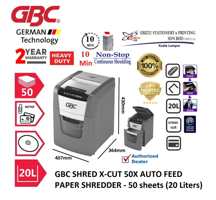 GBC SHRED X-CUT 50X AUTO FEED PAPER SHREDDER - 50 sheets (20 Liters ...