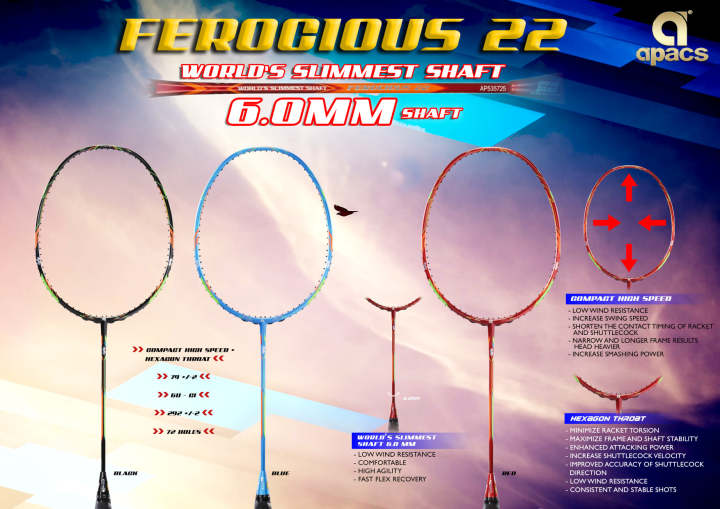 (FREE STRING & GRIP) APACS BADMINTON RACKET FEROCIOUS 22 | Lazada