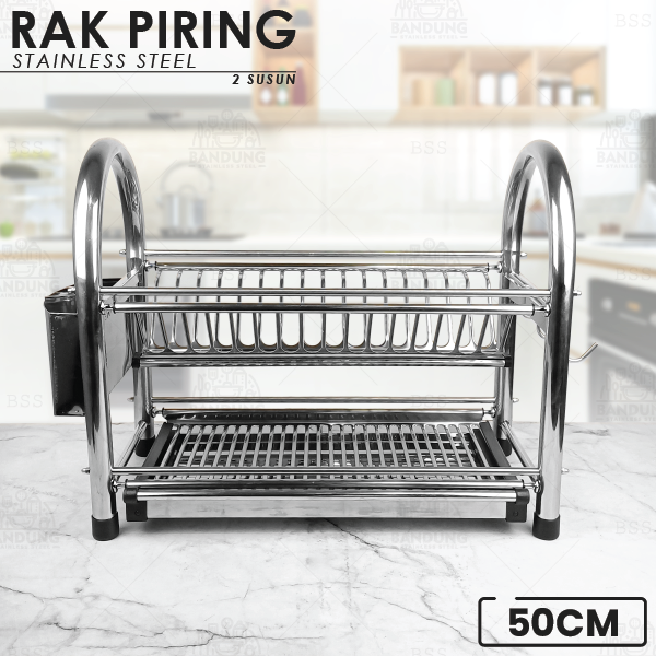 Rak piring 50cm / 60cm stainless steel tebal tempat sendok pisau 2 ...
