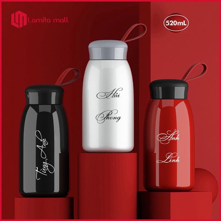 Bình Giữ Nhiệt HELLO Thép 304 Không Gỉ (Khắc Tên Theo Yêu Cầu), Bình Chân Không 520ML Nhỏ Gọn ...