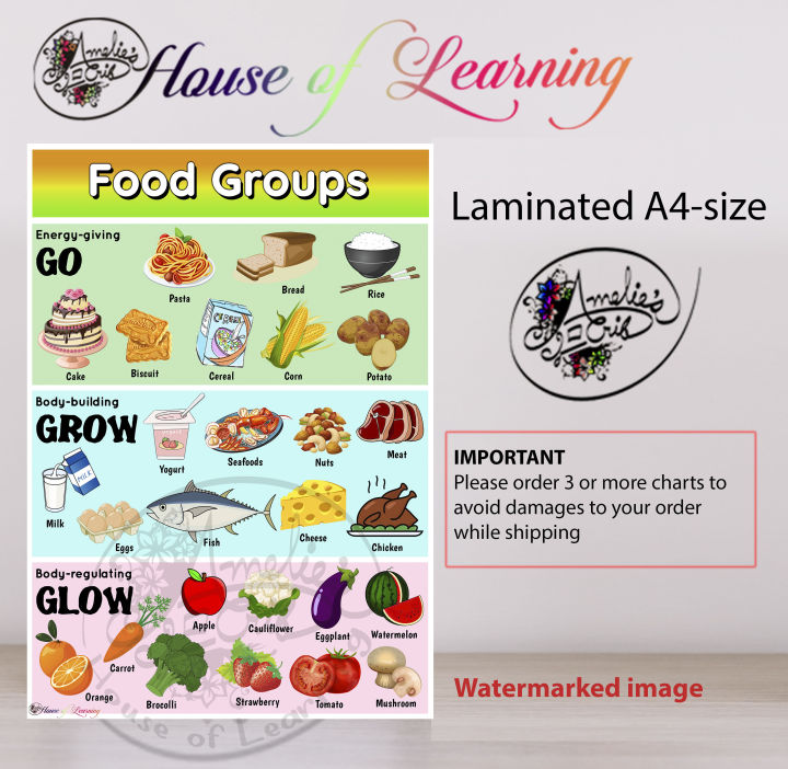 Food Groups Go Grow Glow Laminated Educational Chart (A4) Wall charts ...