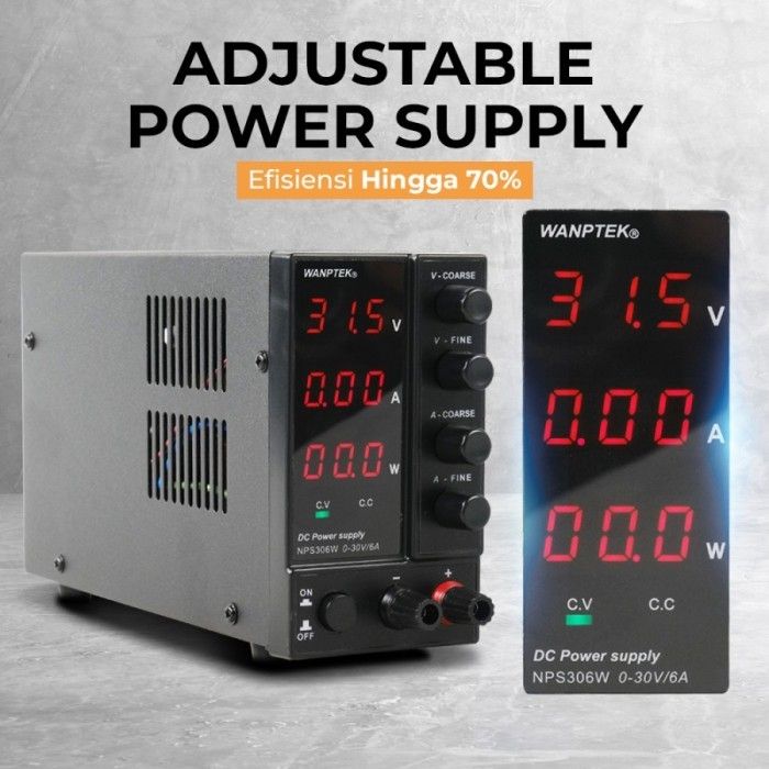 alat DC Power Supply Adjustable 30V 6A adaptor tegangan arus listrik ...