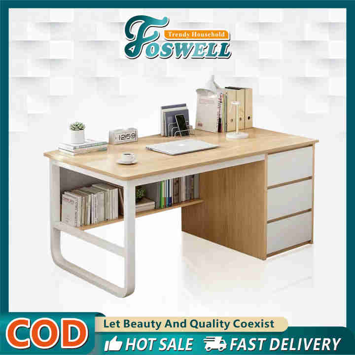 FOSWELL Computer Desk With Drawer&Shelves Office Table Desktop Study ...